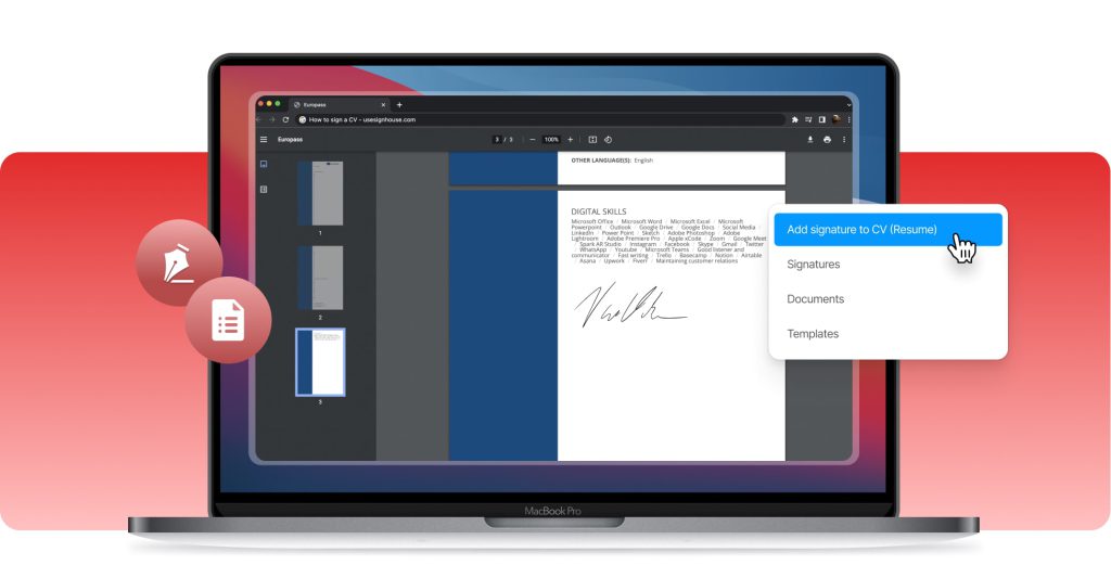 Add signature to CV (Resume) - SignHouse