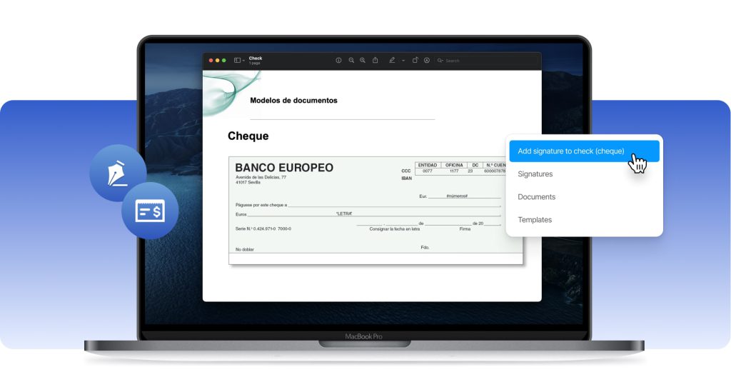 Add signature to a check (cheque) - SignHouse