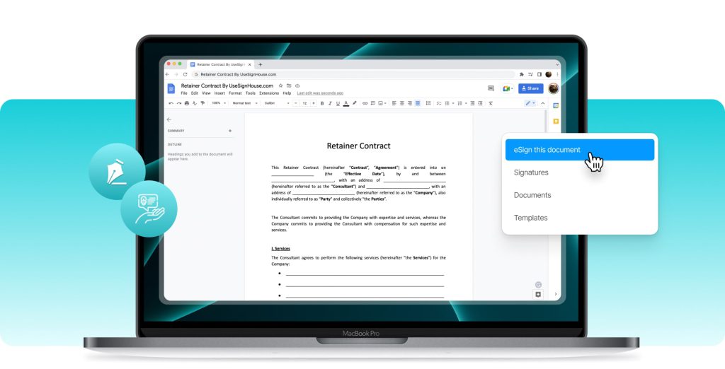 Add signature to retainer agreement - SignHouse